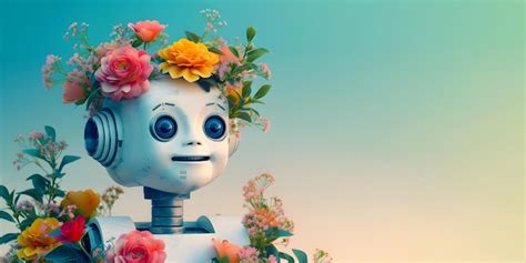 Premium Photo | Cute robot and colorful flowers Generative AI creation ...