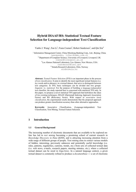 Pdf Hybrid Diaafrs Statistical Textual Feature Selection For Language Independent Text