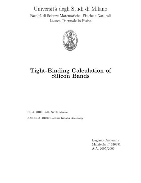 pdf tight binding calculation of silicon bandsmateria fisica unimi it