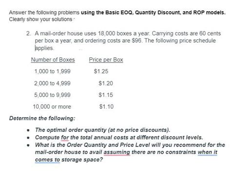 Solved Answer The Following Problems Using The Basic Eoq