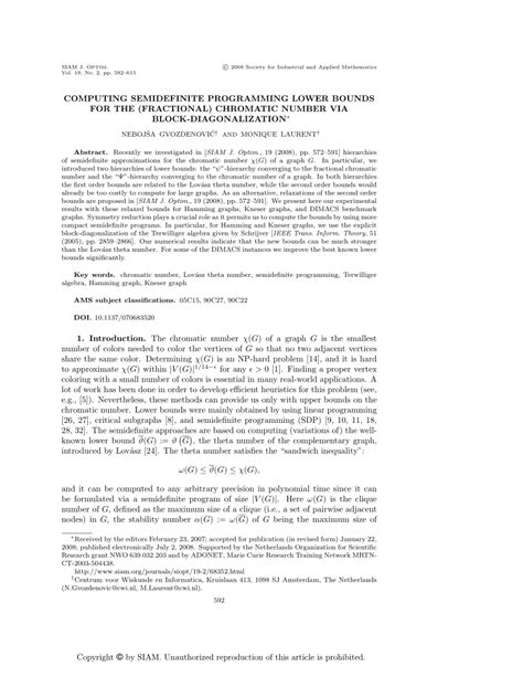 Pdf Computing Semidefinite Programming Lower Bounds For The