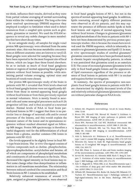 Nak Kwan Sung Et Al Single Voxel Proton Mr Spectroscopy Of The Basal Ganglia In Patients With