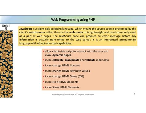 Web Php Unit21 Js Pdf Unit Ii Js Allow Client Side Script To Interact With The User And Make