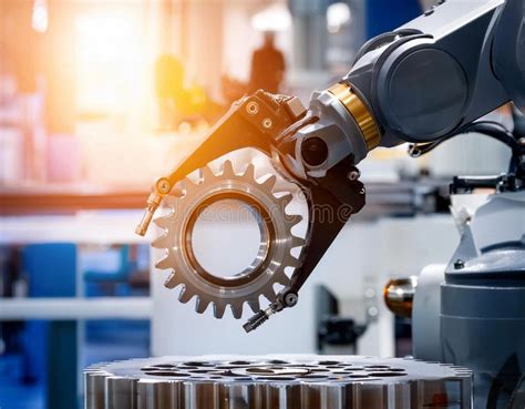 Robotic Arm And Gears Representing Automation And Technology Symbolizing Efficiency Innovation