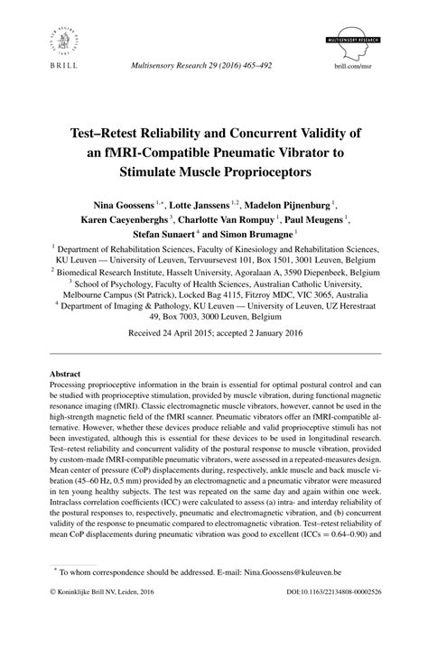 Pdf Testretest Reliability And Concurrent Validity Of An Fmri