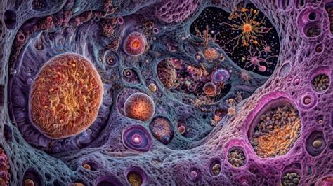 Microscopic Abstract Vibrant Cellular Structures Detailed 3d Render Of