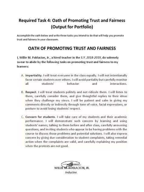 Oath Of Promoting Trust And Fairness Pdf