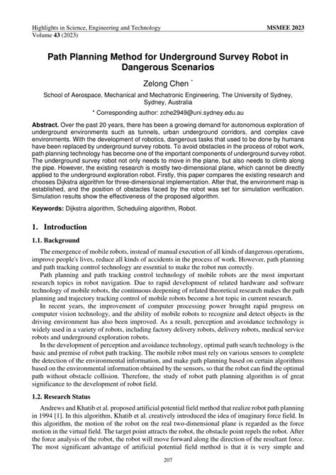 PDF Path Planning Method For Underground Survey Robot In Dangerous Scenarios