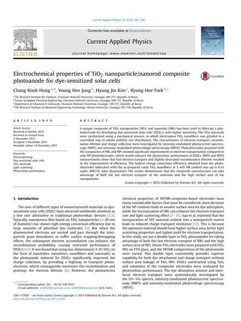 Pdf Electrochemical Properties Of Tio2 Nanoparticlenanorod Composite Photoanode For Dye