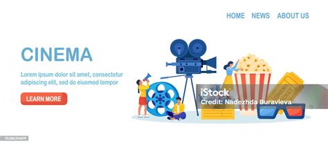 영화관에서 영화를 녹화하고 만들고 보는 사람들 영화를 만드는 스태프 영화 감독 제작팀 온라인으로 티켓을 구매하는 캐릭터 팝콘 시네마 제작 스태프 촬영 영화에 대한 스톡 벡터