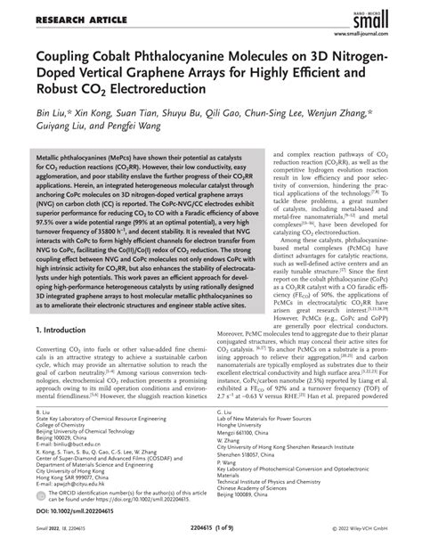 Coupling Cobalt Phthalocyanine Molecules On 3d Nitrogen‐doped Vertical Graphene Arrays For