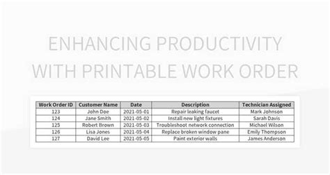 Boosting Efficiency Through Printable Work Orders Excel Template Free Download Pikbest