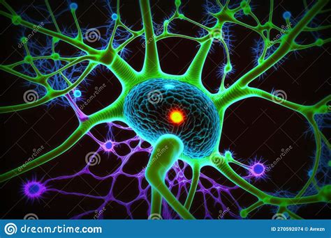 Synaptic Connections In Neon Light Close Up View On Neural Synapse Network Generative Ai Stock