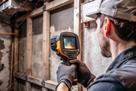 Inspector Using Thermal Camera To Detect Heat Loss In Wall Premium Ai Generated Image