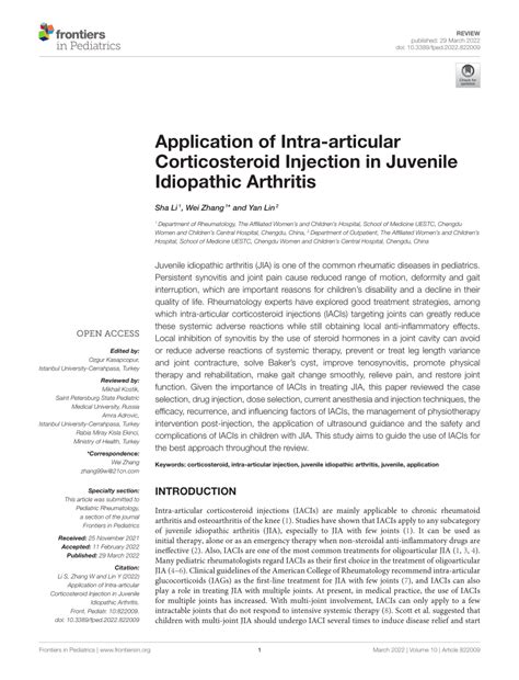 Pdf Application Of Intra Articular Corticosteroid Injection In Juvenile Idiopathic Arthritis