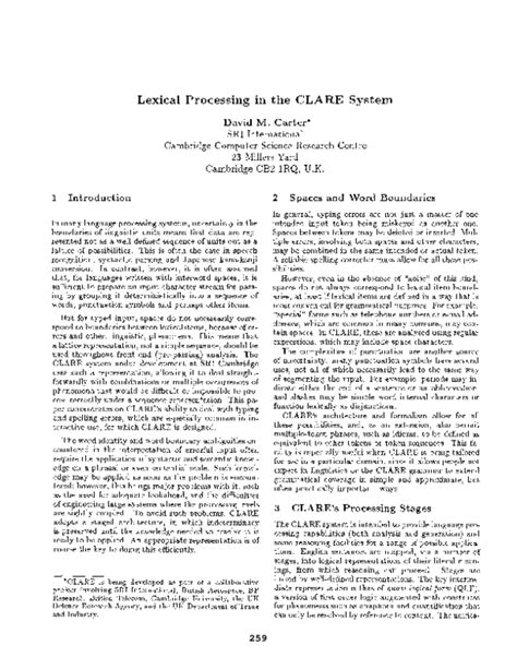 Pdf Lexical Processing In The Clare System