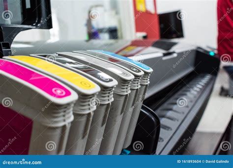 Close Detail Of Ink Cartridges In Plotter For Printing Stock Photo Image Of Model Design