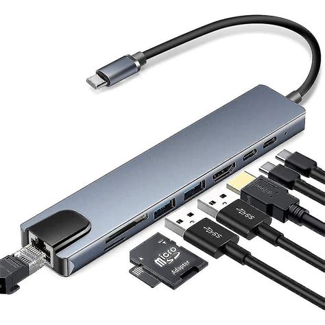 Hub tipo c en a USB adaptador Usb c Hdmi Lan Rj Sd Tf para Macbook y portátil
