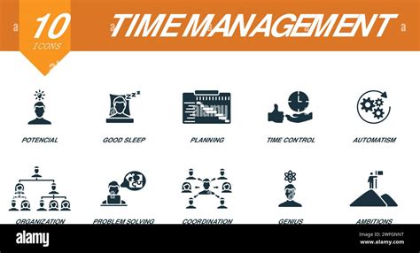 Time Management Icons Set Creative Icons Potential Good Sleep Planning Time Control