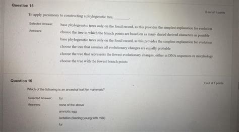 solved question 15 o out of point answers to apply parsimony