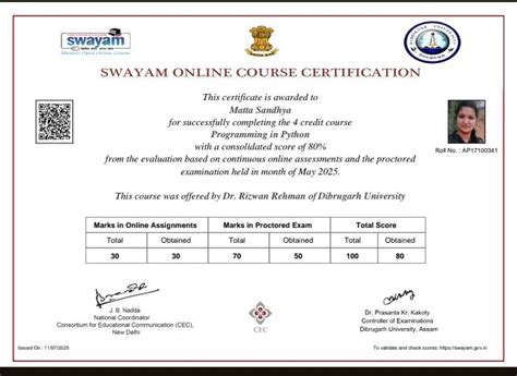 Python Certification Swayam Skilldevelopment Continuouslearning