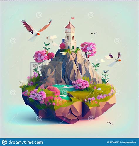Single Island 3d Renderer Fantasy Game Stock Illustration