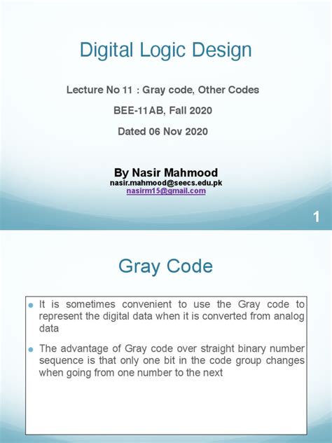 11 Dld Lec 11 Gray Code Dated 06 Nov 2020 Lecture Slides Pdf Logic Gate Bit