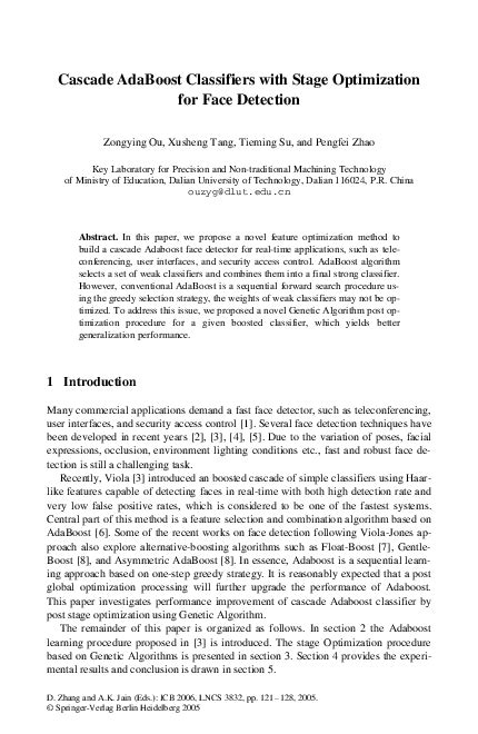 Pdf Cascade Adaboost Classifiers With Stage Optimization For Face