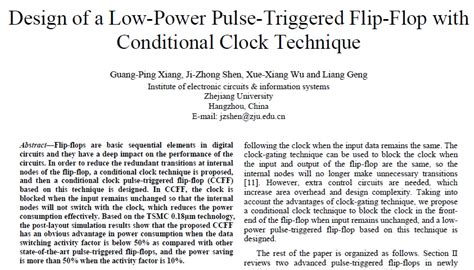 Design Of A Low Power Pulse Triggered Flip Flop With Conditional Clock Technique بانک جامع