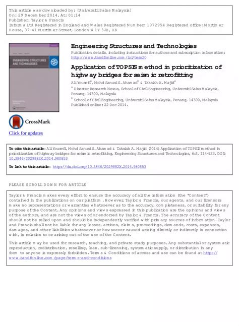 Pdf Application Of Topsis Method In Prioritization Of Highway Bridges For Seismic Retrofitting