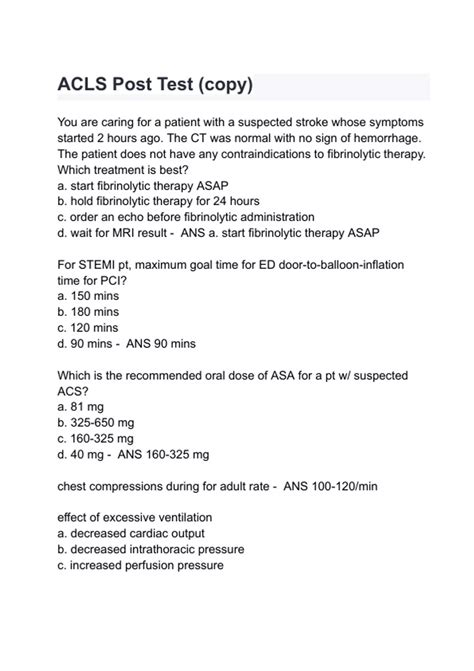 ACLS Post Test Copy Exam Questions With Correct Answers A GRADED VERIFIED