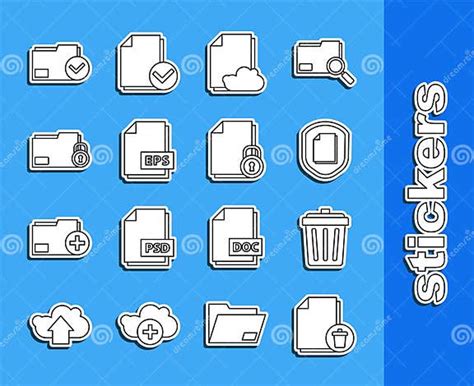 Set Line Delete File Document Trash Can Document Protection Concept Cloud Storage Text Eps