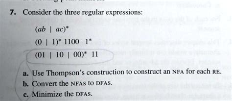 solved consider the three regular expressions op1qp 01 11001 011000
