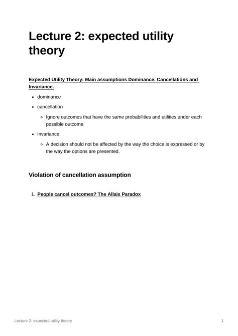 Expected Utility Theory Psyc0009 Memory And Decision Ucl Thinkswap