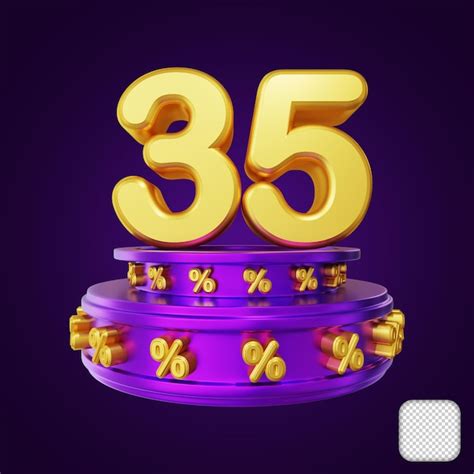 Premium PSD Number 35 Percentage Golden With Podium 3d Illustration