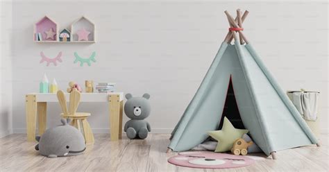 어린이 방 어린이 방 보육원 모형 흰 벽 3d 렌더링의 포스터 프레임 모형 사진 Unsplash의 가구 이미지