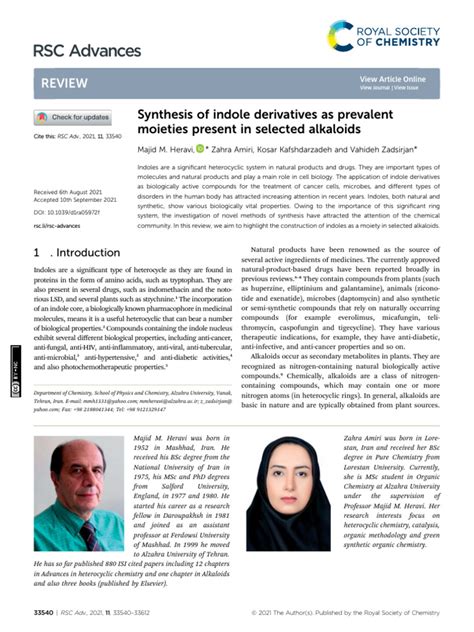 Synthesis Of Indole Derivatives As Prevalent Pdf Natural Products Organic Synthesis