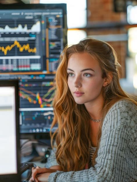 Premium Photo Young Professional Woman Analyzing Financial Charts On