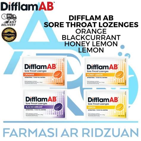 Difflam AB Sore Throat Lozenges Orange Blackcurrant Honey Lemon Lemon Lazada