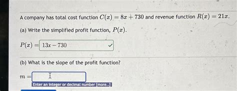 solved a company has total cost function c x 8x 730 ﻿and