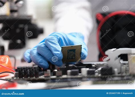 Installing Modern Central Processor Unit Into Motherboard Stock Image Image Of Building Unit