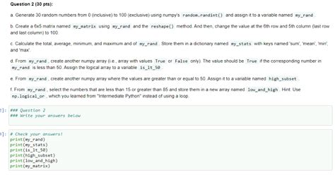 Solved Question 2 30 Pts A Generate 30 Random Numbers