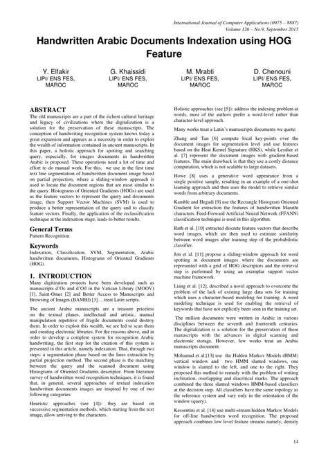 Pdf Handwritten Arabic Documents Indexation Using Hog Feature