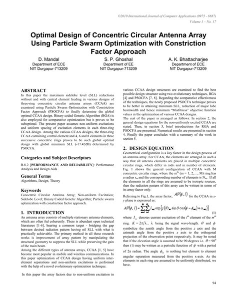 Pdf Optimal Design Of Concentric Circular Antenna Array Using Particle Swarm Optimization With