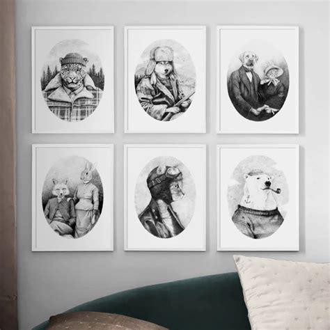 추상 여우 토끼 곰 빈티지 포스터 북유럽 포스터 프린트 월 아트 캔버스 회화 벽 장식 거실 장식그림 And 서예