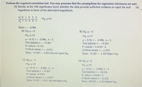 Solved Perform The Required Correlation Test You May