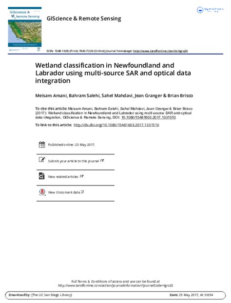 Pdf Wetland Classification In Newfoundland And Labrador Using Multi