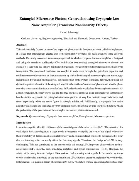 Pdf Entangled Microwave Photons Generation Using Cryogenic Low Noise Amplifier Transistor