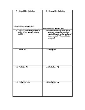 Function Notation Review Worksheet By Cathy Kangas TPT