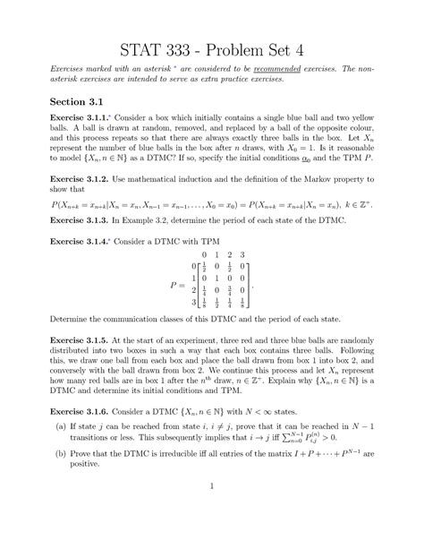 Problem Set 4 Practice Stat 333 Problem Set 4 Exercises Marked With An Asterisk ∗ Are